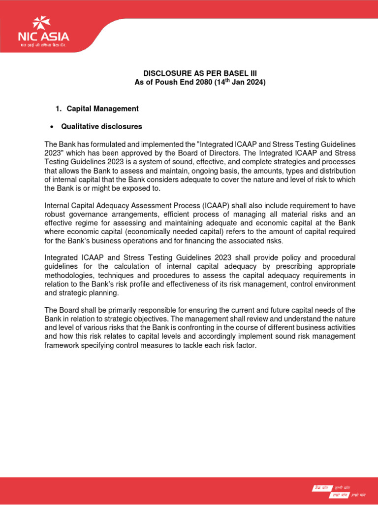 Disclosure As Per Basel - Nic Asia - Poush 2080 | PDF | Financial Risk ...