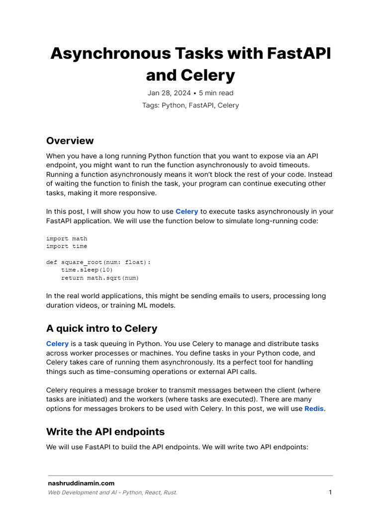 Asynchronous Tasks With FastAPI and Celery | PDF | Web Development | Python (Programming Language)