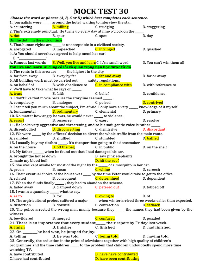 Lexico Grammar 5 Key | PDF