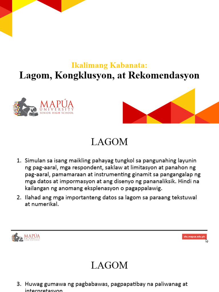 FIL02 - CO5.1 Kabanata V - Lagom, Kongklusyon, at Rekomendasyon | PDF