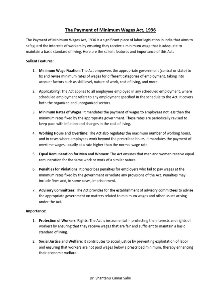 Minimum Wages Act 1936 Overview | PDF | Cost Of Living | Minimum Wage