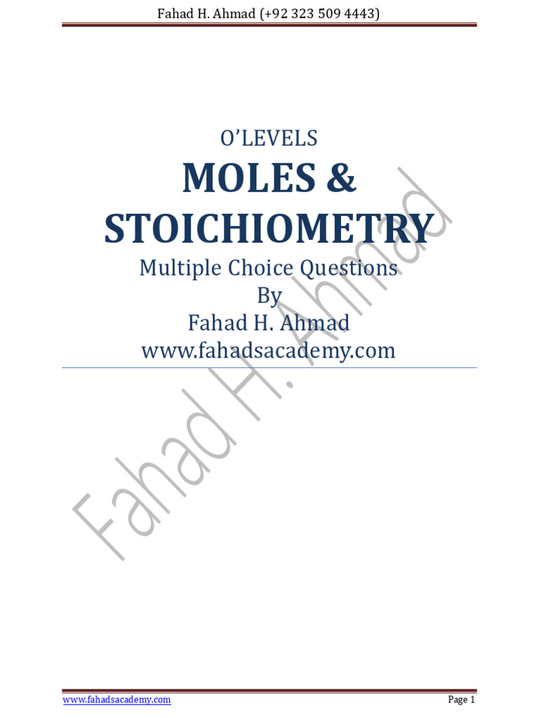 Moles Stoichiometry Olevels Only MCQs Complete 2014 Protected | PDF ...