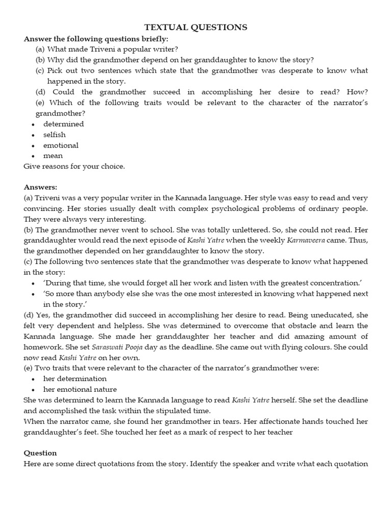 Textual Questions How I Taught My Grandmother To Read | PDF | Grandparent Textual Questions How I Taught My Grandmother To Read | PDF | Grandparent