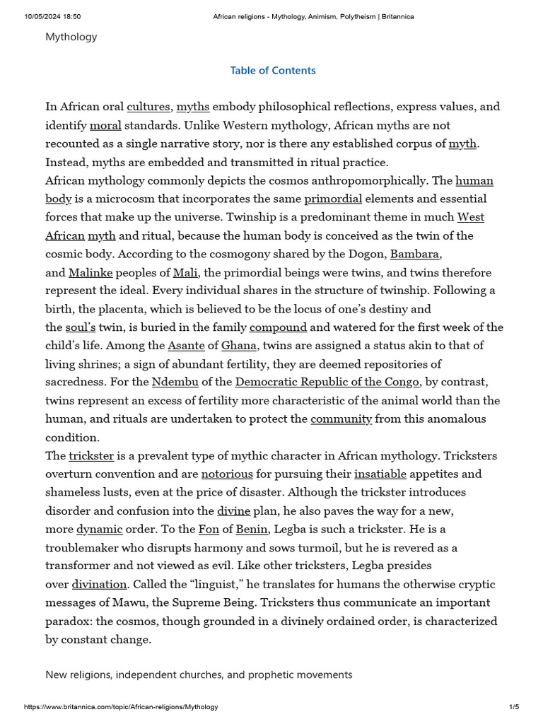 African Religions - Mythology, Animism, Polytheism - Britannica | PDF