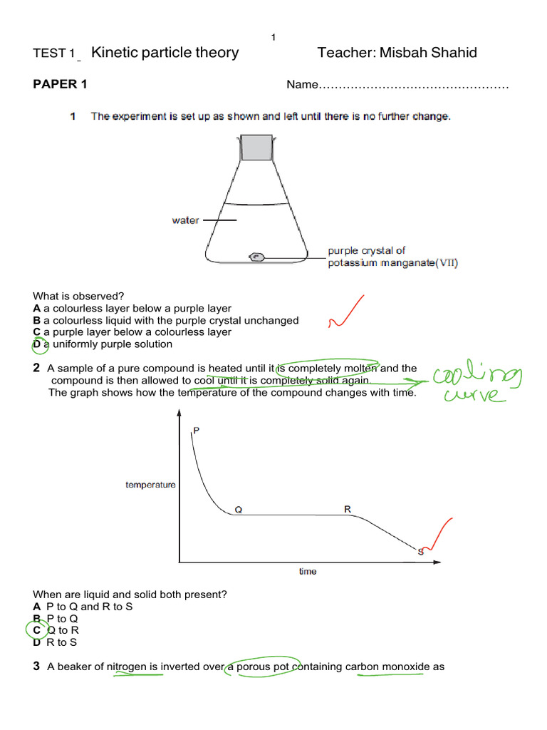 Test 1.1 Particulate Nature of Matter | PDF