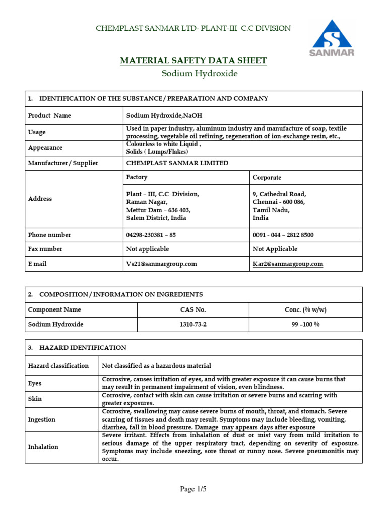 Caustic Soda | PDF | Sodium Hydroxide | Water