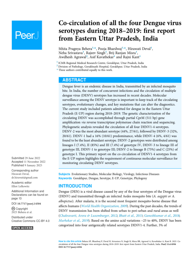 Co-Circulation of All The Four Dengue Virus Serotypes During 2018-2019 ...