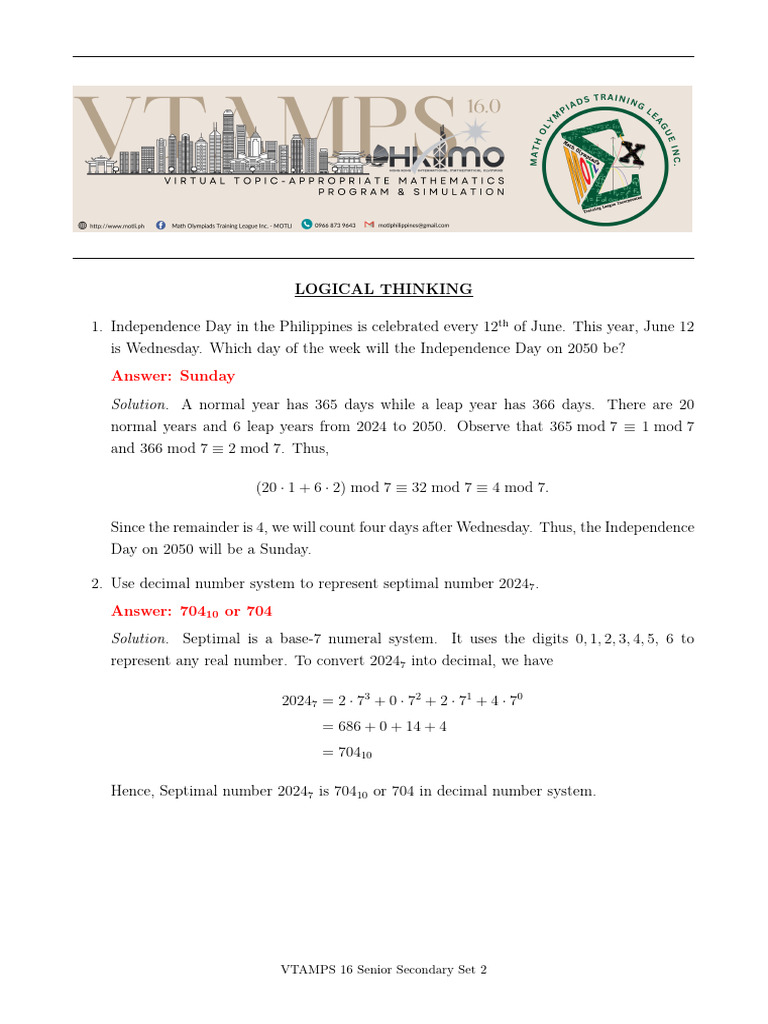 VTAMPS 16 SS Set 2 (Corrected Solution Manual) PDF | PDF | Numbers | Square Root