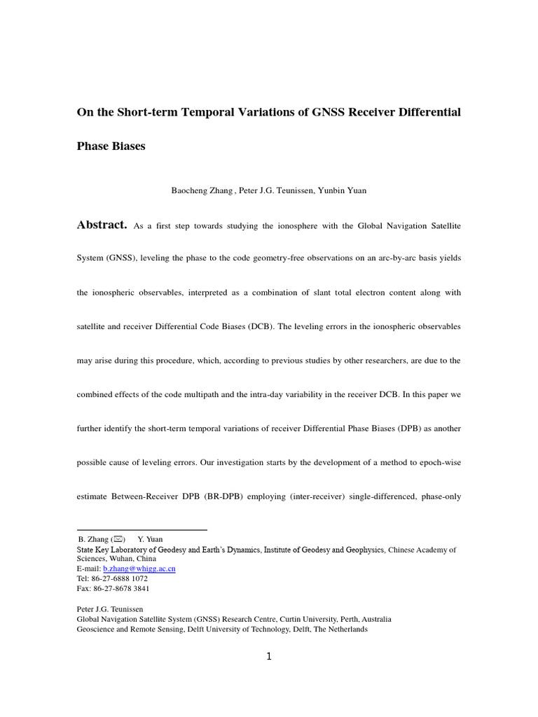 On the Short-term Temporal Variations of GNSS Receiver Differential ...