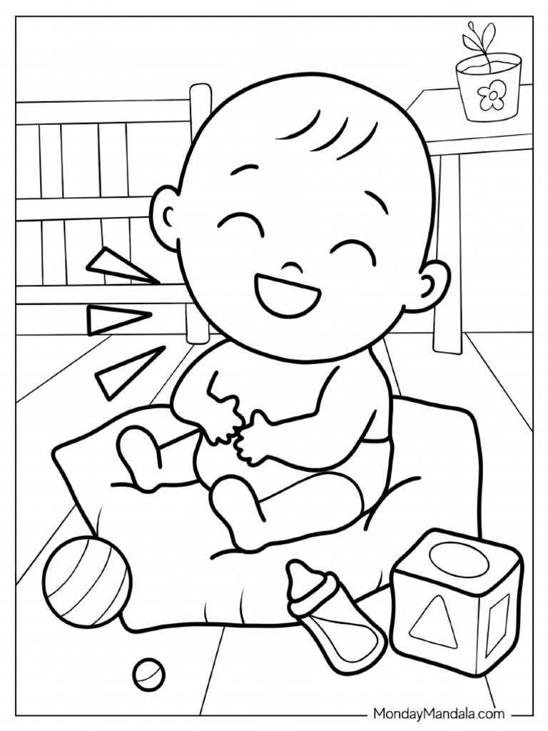 Kawaii Baby Laughing Coloring Page | PDF