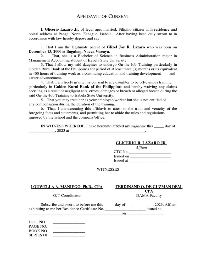 Affidavit of Consent | PDF | Affidavit