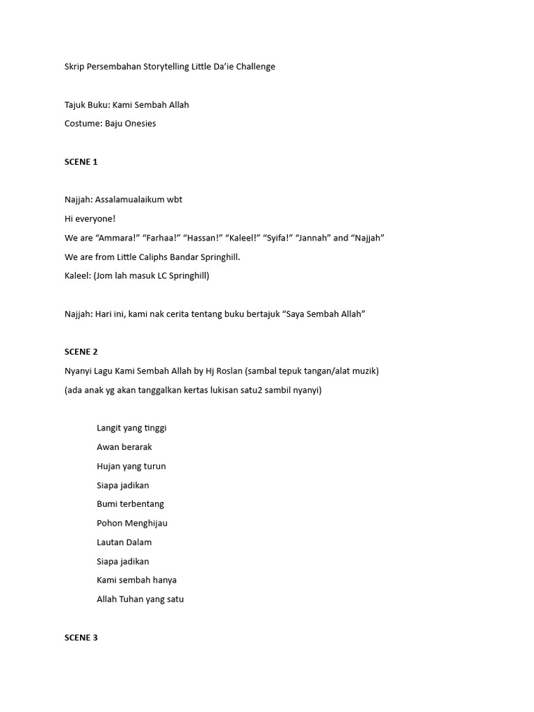 Skrip Persembahan Storytelling Little Daie Pdf