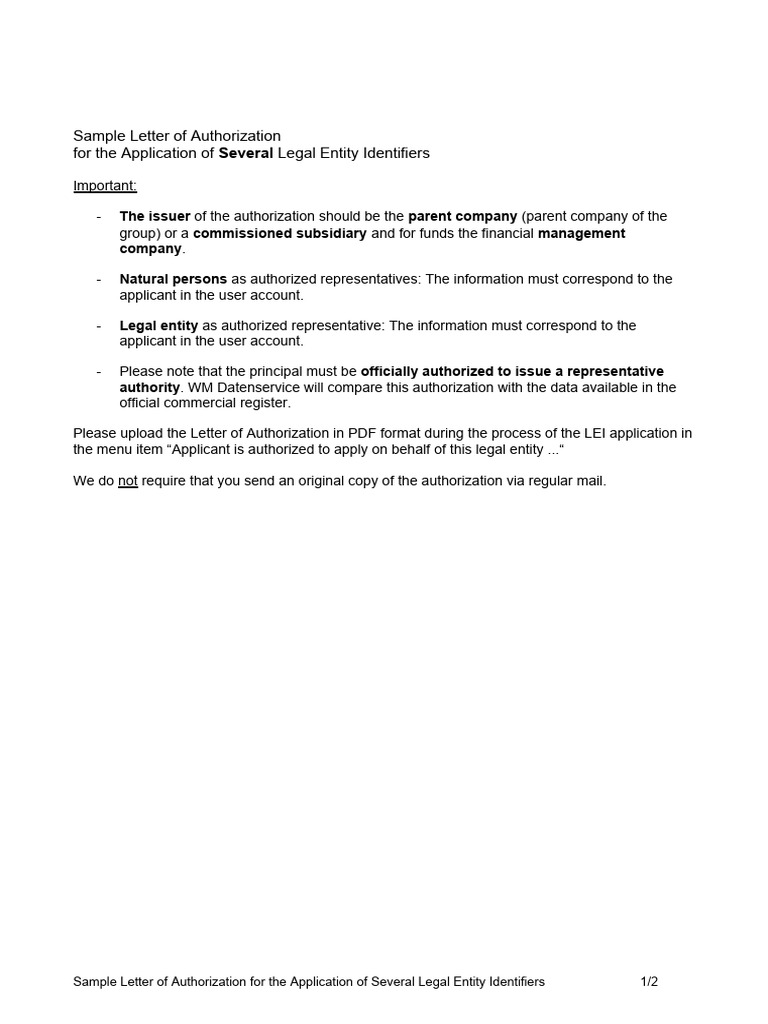 Authorization Document For Several LEI Applications | PDF | Business