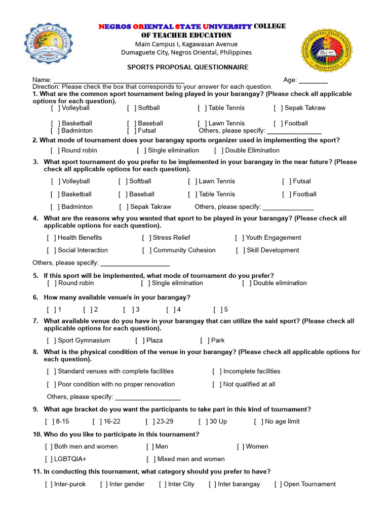Questionnaire For Households Final | PDF | Career & Growth | Sports ...