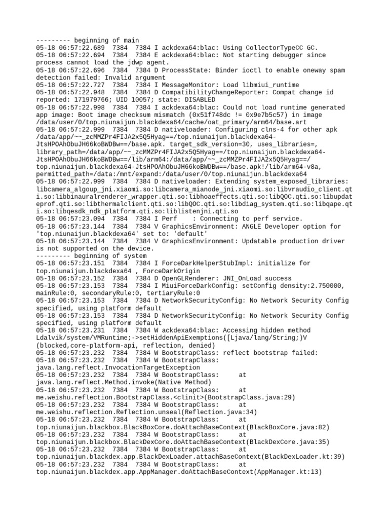 Top - Niunaijun.blackdexa64 Logcat | PDF | Java (Programming Language ...