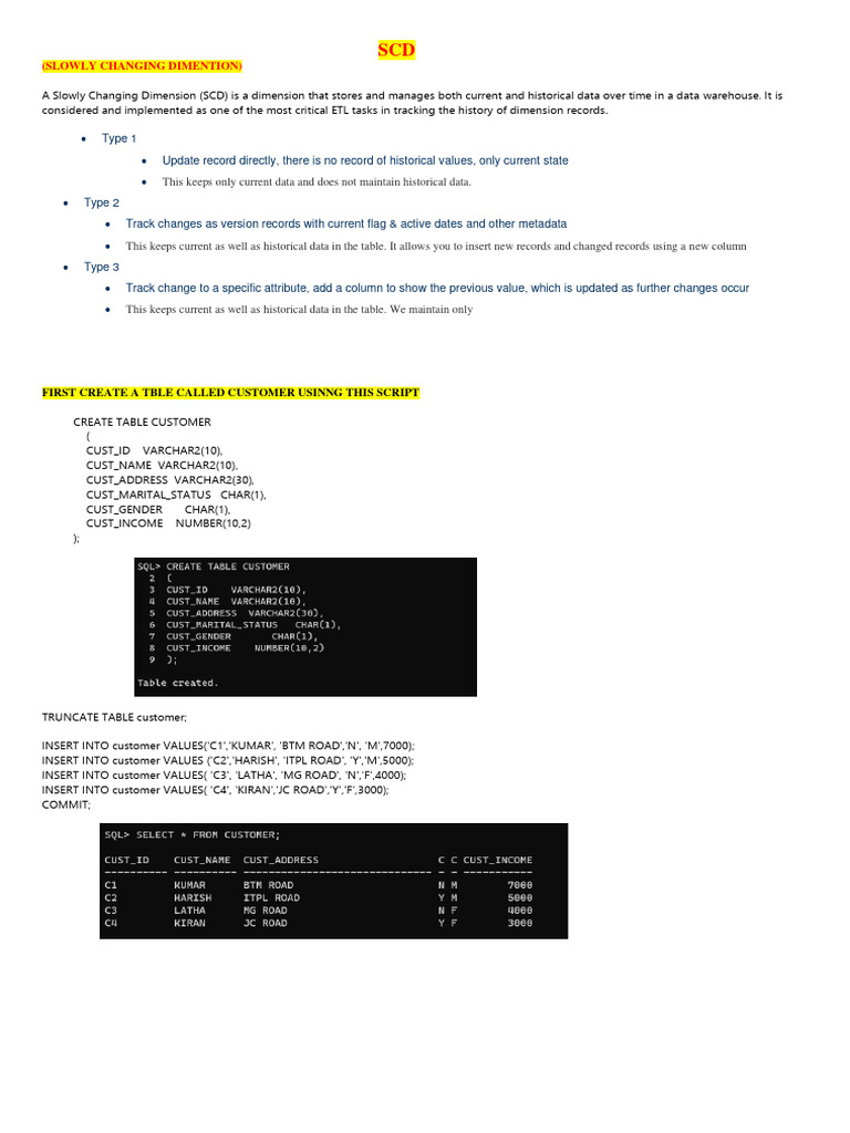 SCD AND ALL TYPES WITH MAPPING AND SOME IMPORTANTS THING'S | PDF | Data | Software Design