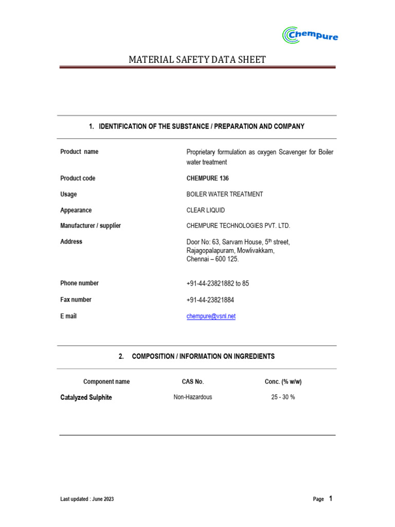 CP 136 - 16 Points-MSDS | PDF | Water | Firefighting
