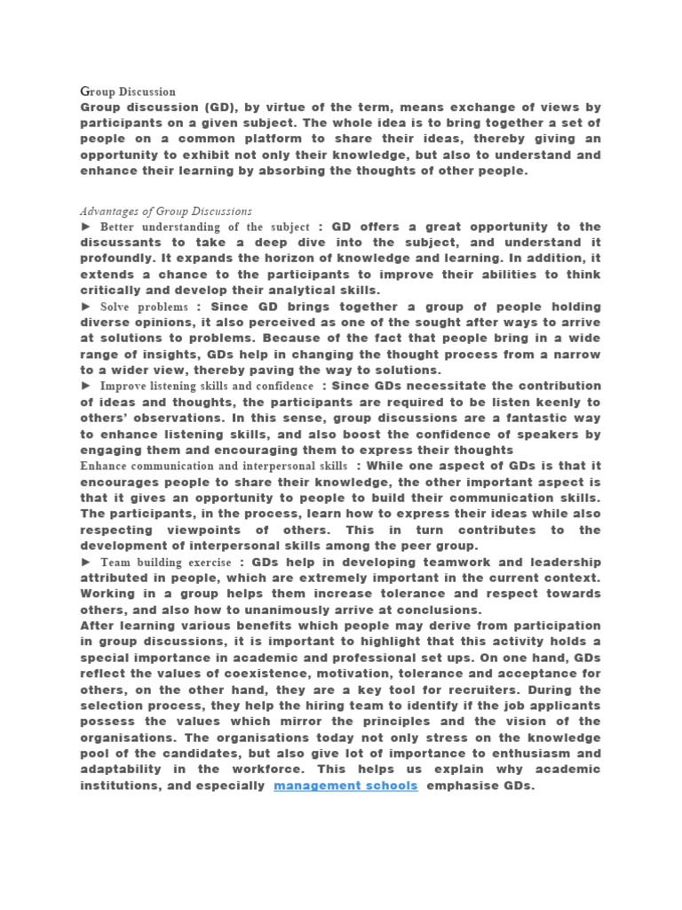 Group discussion | PDF | Thought | Knowledge