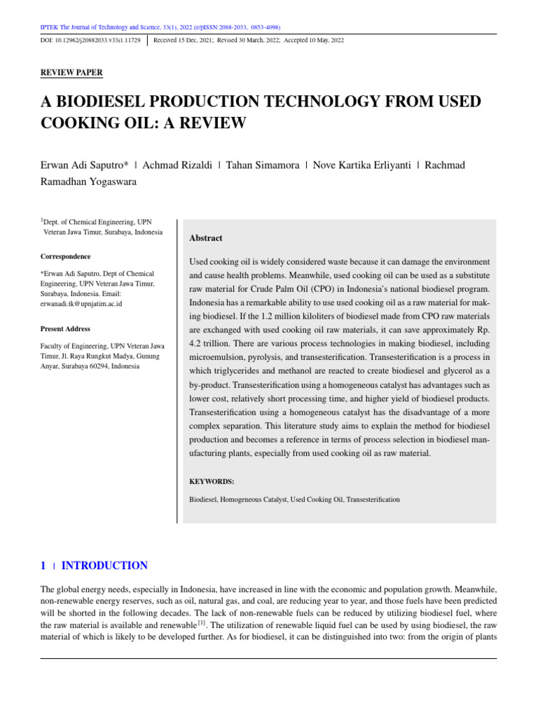 A Biodiesel Production Technology From U | PDF | Biodiesel | Diesel Fuel