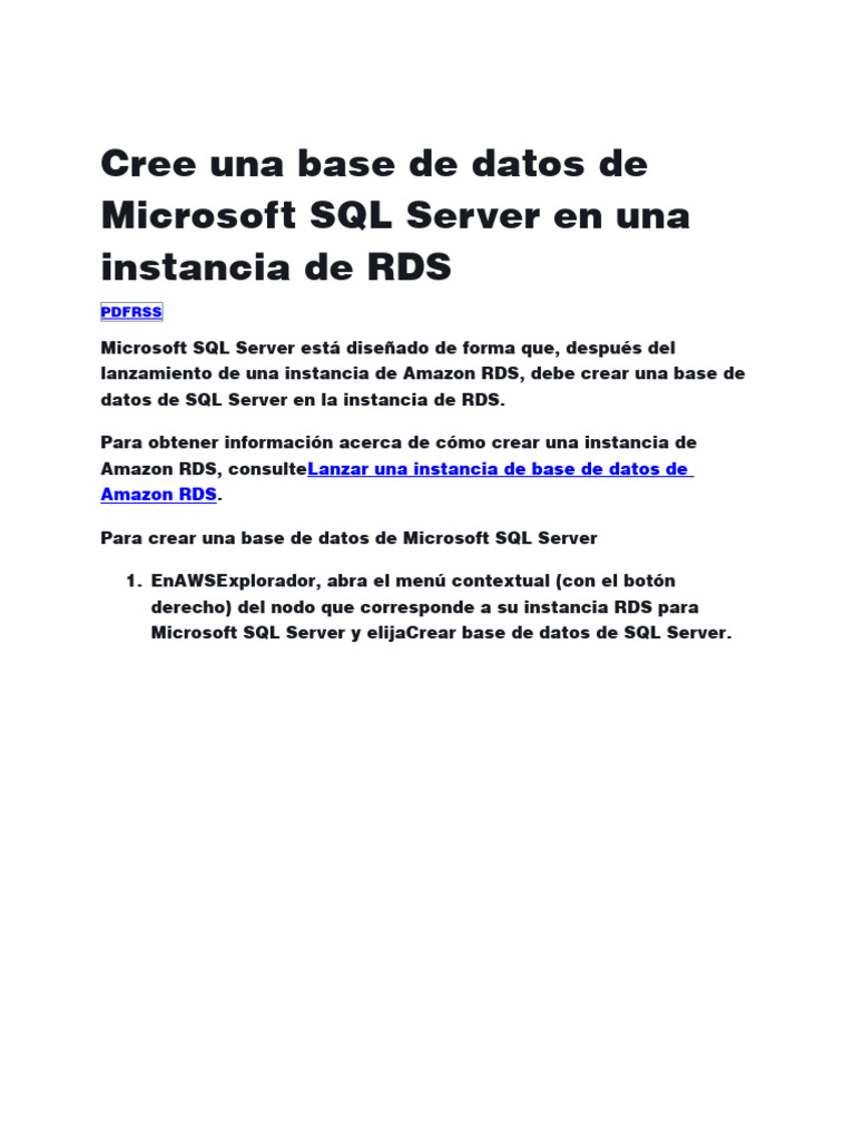 Cree una base de datos de Microsoft SQL Server en una instancia de RDS ...
