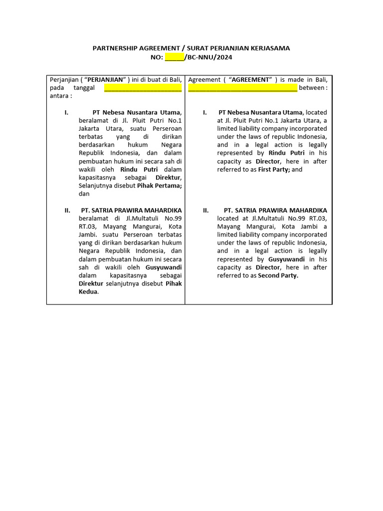 Partnership Agreement - Surat Perjanjian Kerjasama-3 | PDF | Bisnis