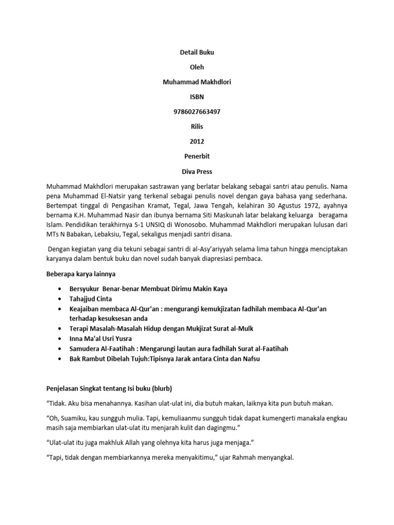 Tulisan Singkat Mengenai Novelnya | PDF | Agama & Spiritualitas