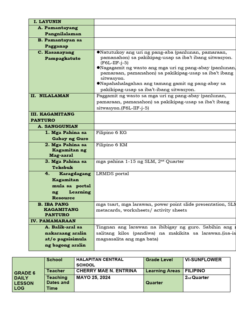 Lesson Plan in Filipino | PDF