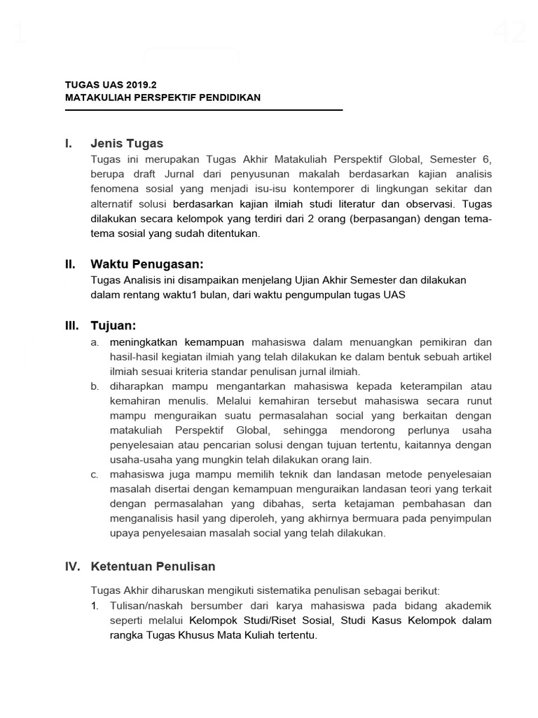 PANDUAN - UAS MK Perspektif Global | PDF
