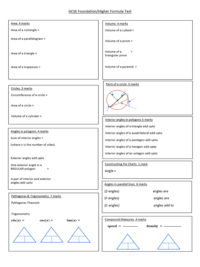 GCSE Formula Test Higher | PDF | Area | Triangle