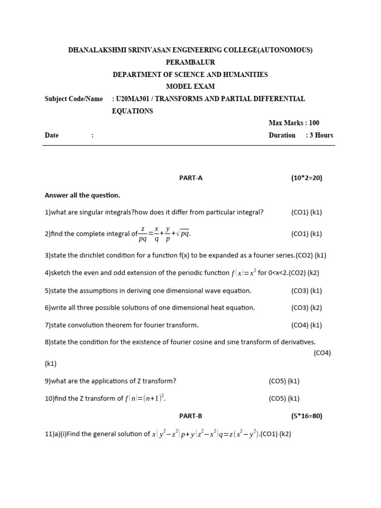 U20ma301 Tpde Model Set 1 | PDF | Differential Equations | Multivariable Calculus