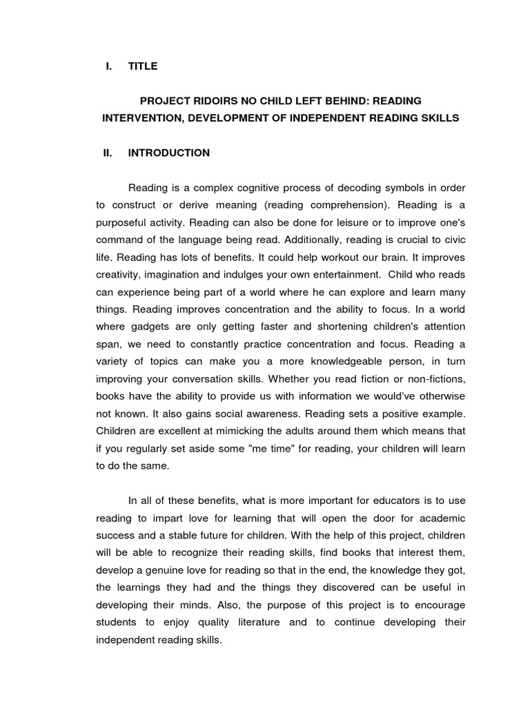 Project Proposal - DEDUYO, JHENNY MAE R. BSA-1B | PDF | Reading Comprehension | Learning