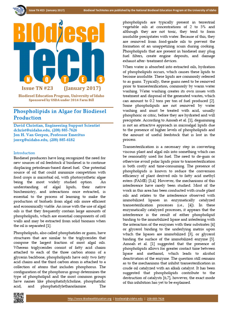 Phospholipids Impact on Algal Biodiesel | PDF | Lipid | Biodiesel