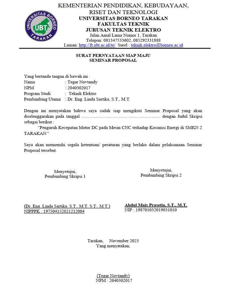 (FORM) - PERMOHONAN - PENDAFTARAN - SEMINAR - PROPOSAL - Tegar Novtandy | PDF