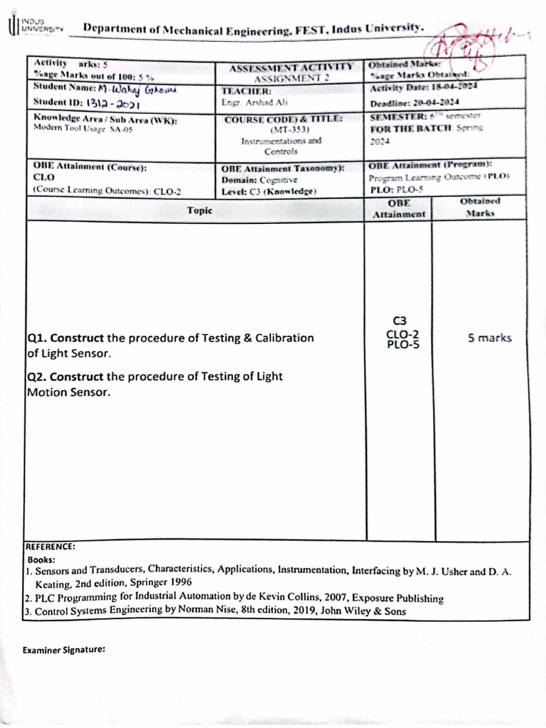 Instrumentations And Controls Assignment 02 | PDF