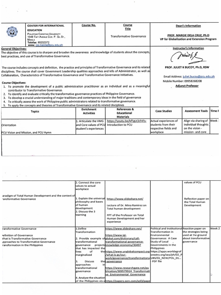 Transformative Governance (CURRICULUM) | PDF