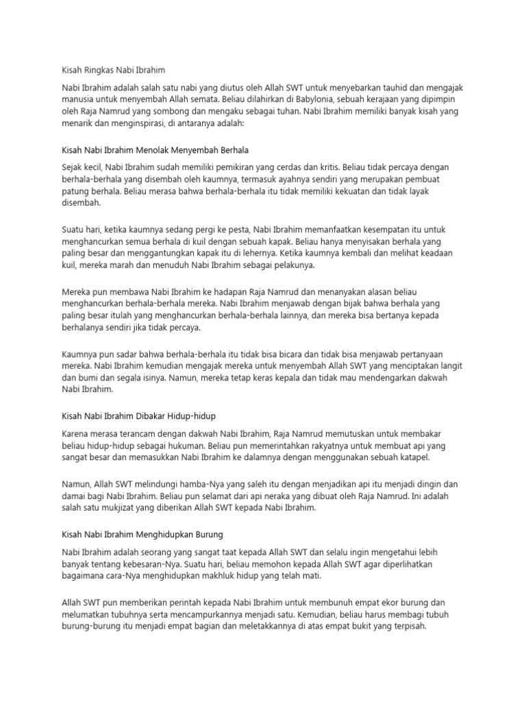 Kisah Ringkas Nabi Ibrahim | PDF