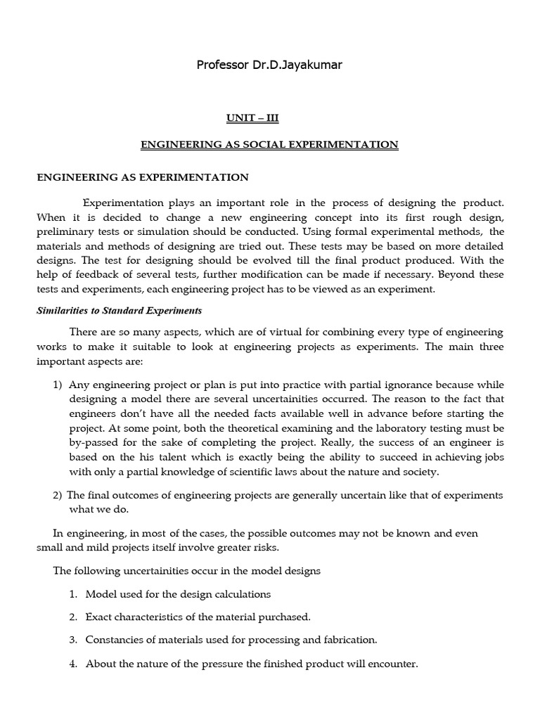 Unit - Iii Engineering As Social Experimentation | PDF | Informed ...