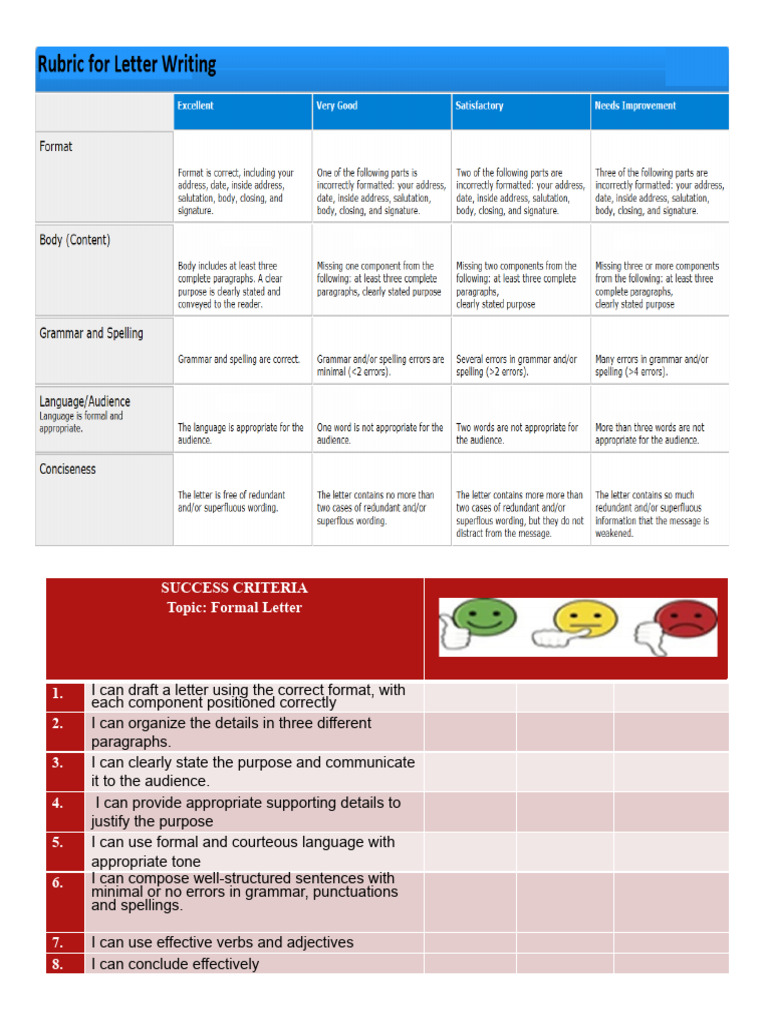 Formal Letter Writing Success Criteria | PDF