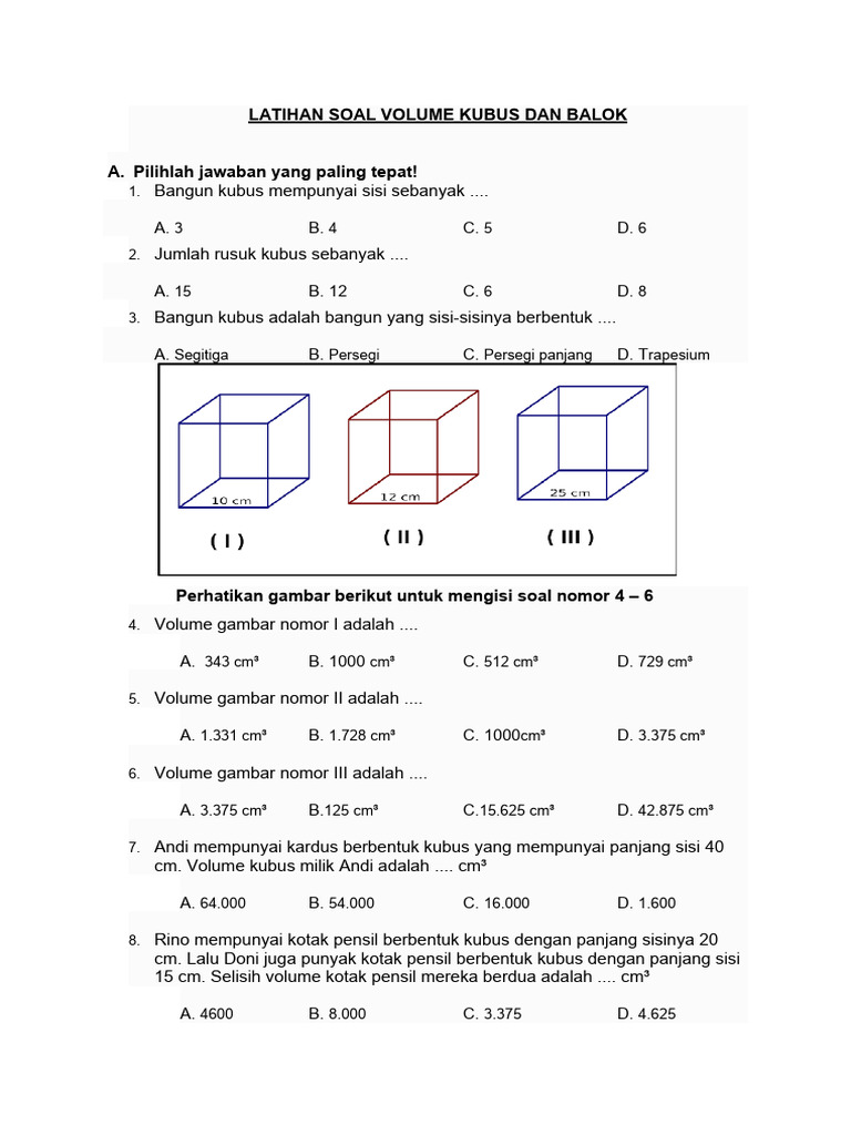 Latihan Soal Volume Kubus Dan Balok | PDF