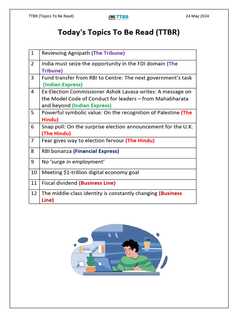 Today's Topics To Be Read (TTBR) : (The Tribune) (The Tribune) | PDF ...