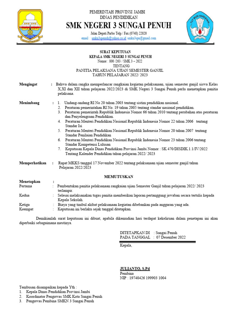 Contoh SK Panitia Ujian | PDF