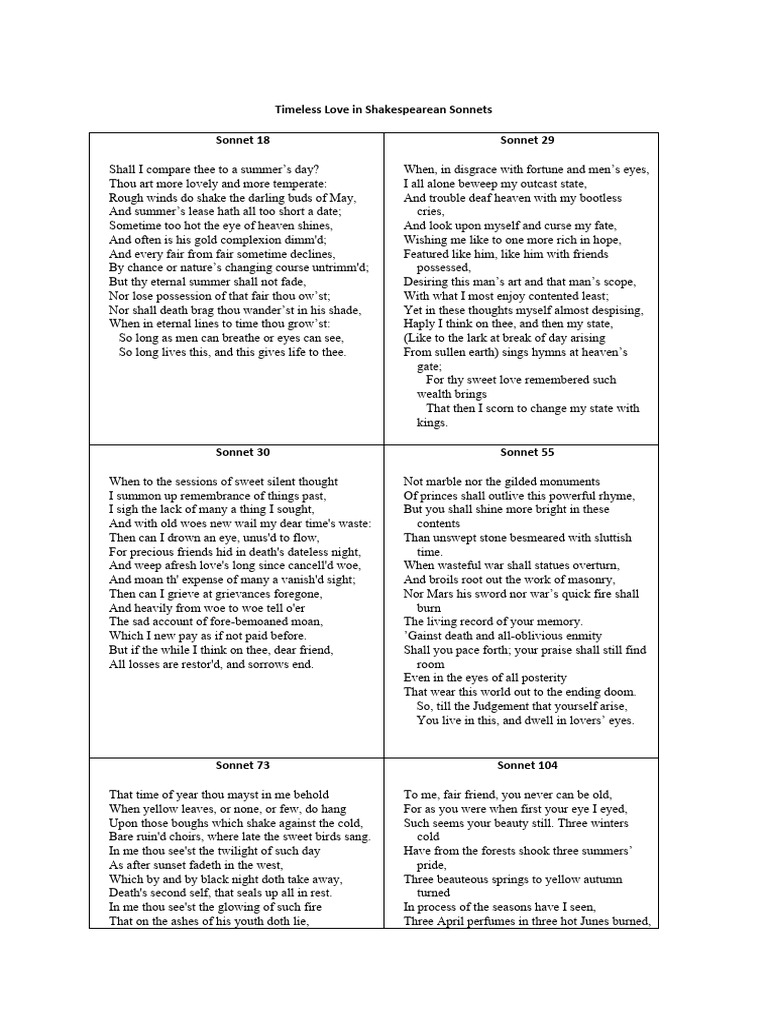 Timeless Love in Shakespearean Sonnets | Download Free PDF | Sonnets ...