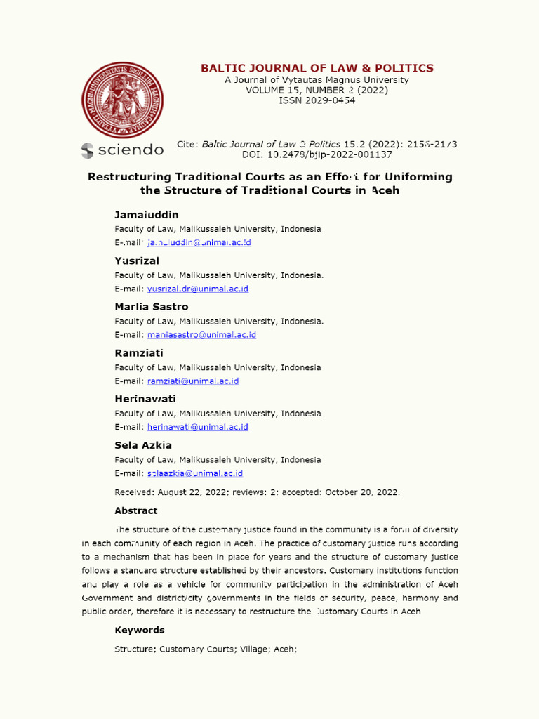 Jurnal Restructuring Traditional Courts As An Effort For Uniforming The ...