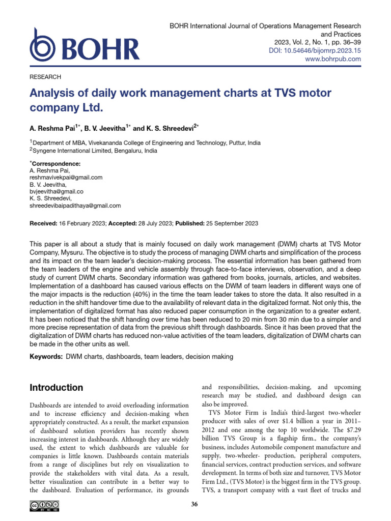 Analysis of Daily Work Management Charts at TVS Motor Company LTD | PDF ...