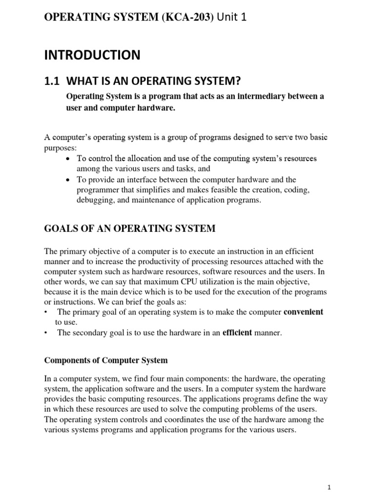 OS Unit 1 KCA - 203 | PDF | Kernel (Operating System) | Operating System