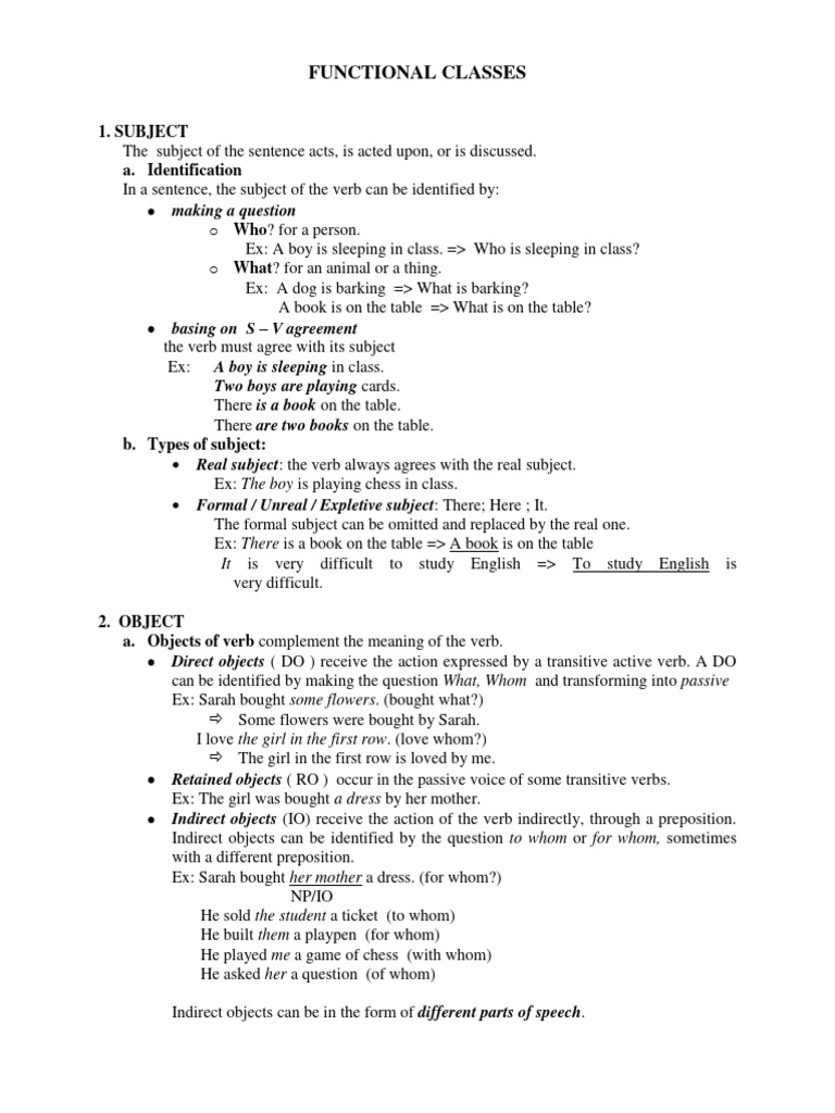 4. Functional Classes | PDF | Subject (Grammar) | Adverb