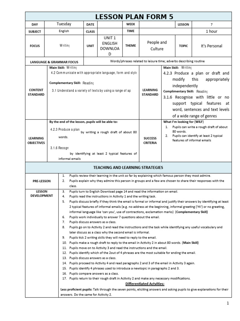 Lesson 7 Writing | PDF | English Language | Word