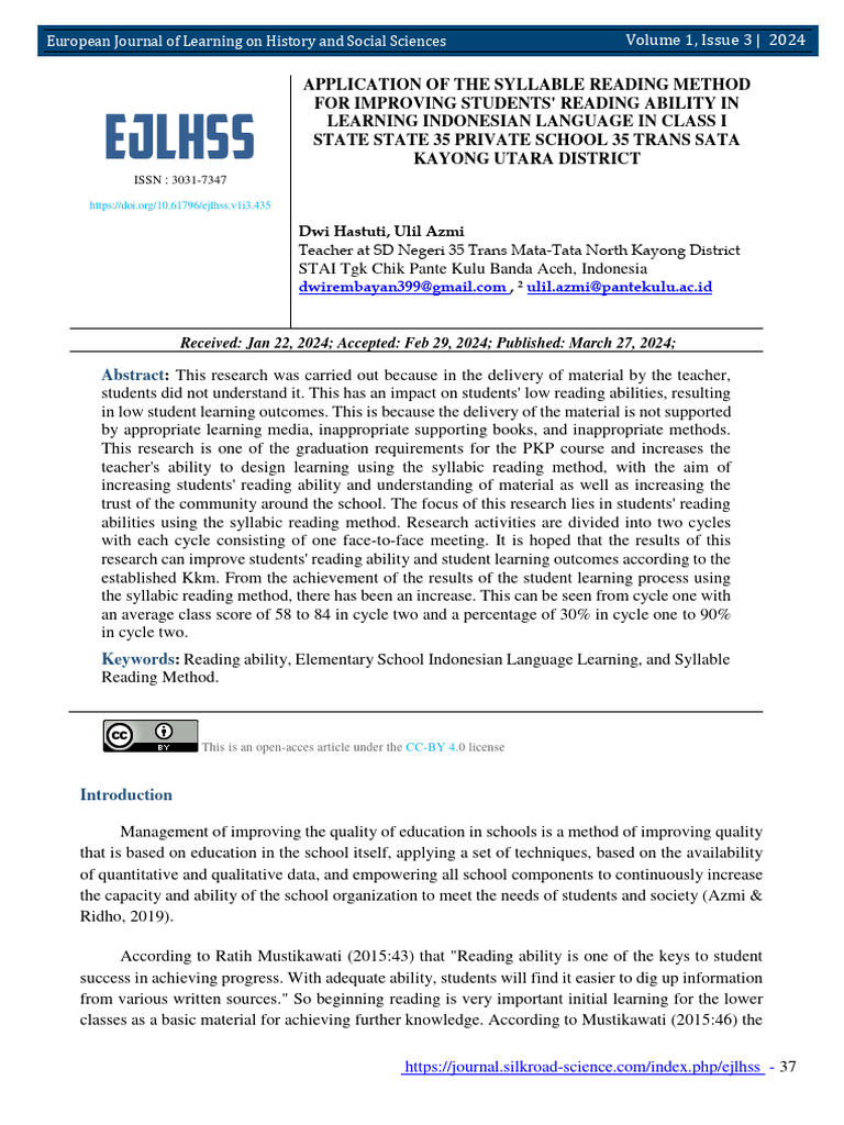 Application of The Syllable Reading Method For Improving Students ...
