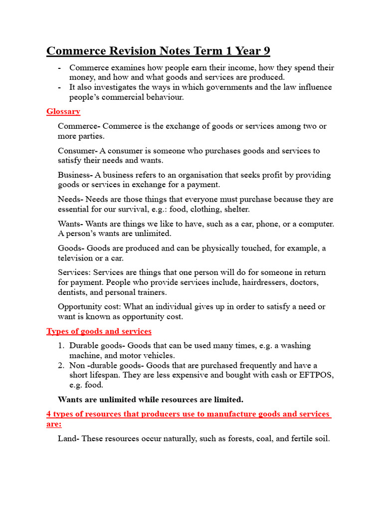 Year 9 Commerce Revision Notes | PDF | Credit Card | Debit Card