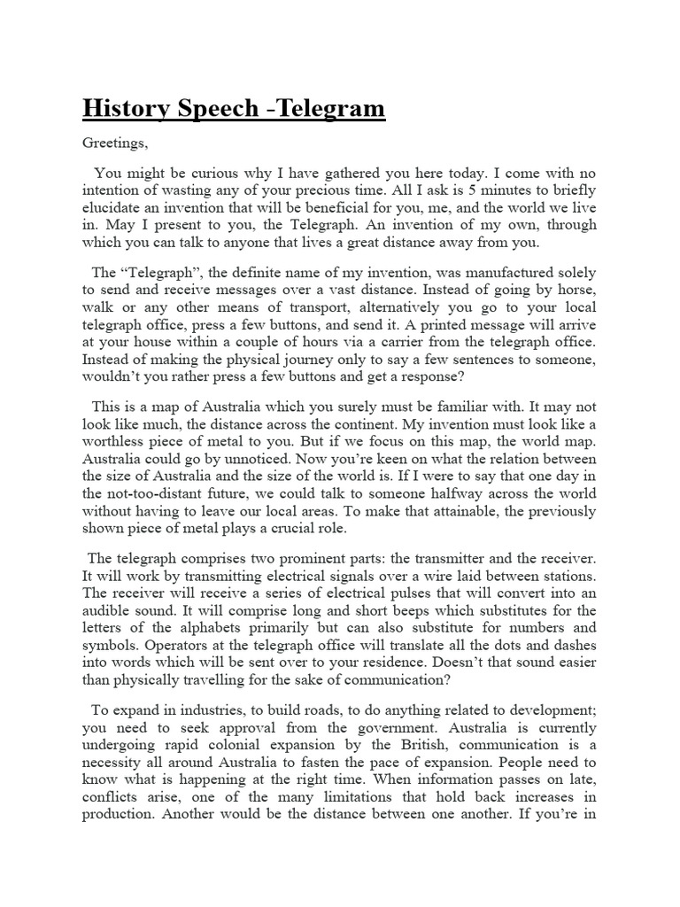 History Speech | PDF | Telegraphy | Communication